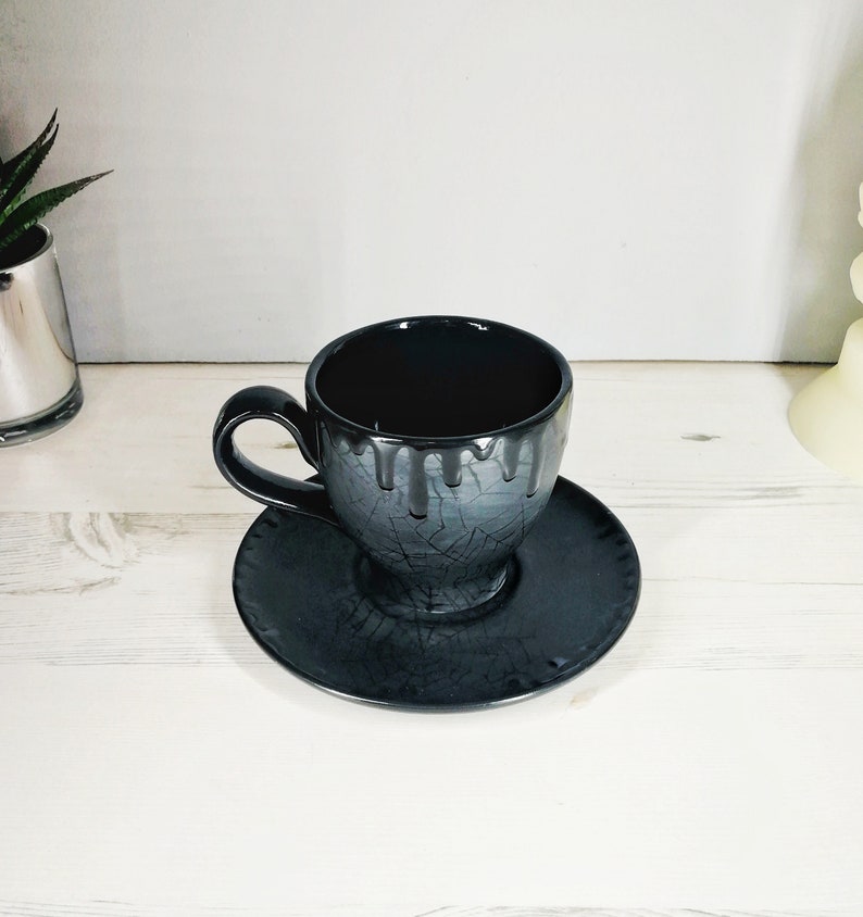 Goth Web Tea Set Gothic Matte Black Gloss Drip Ceramic - Etsy UK