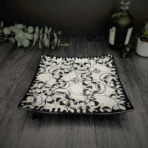 Square Dinner Set, Skull Plate Sets, Black Gothic Lunch, Alternative ...