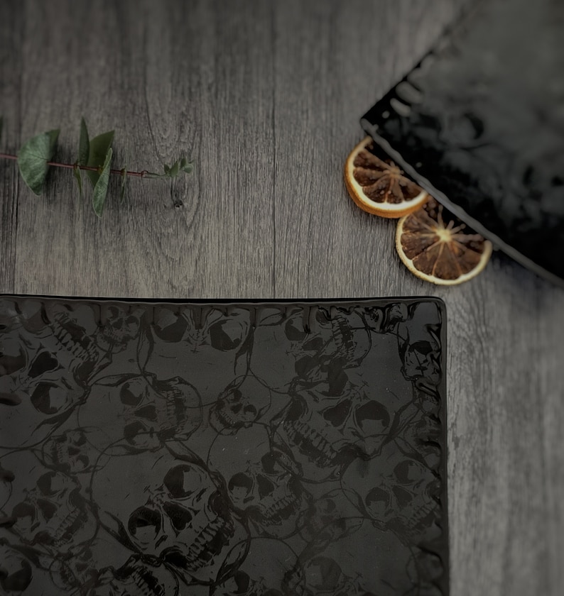 Skull Plate Set, Matte Black, Square Gothic Lunch, Alternative Dinner ...