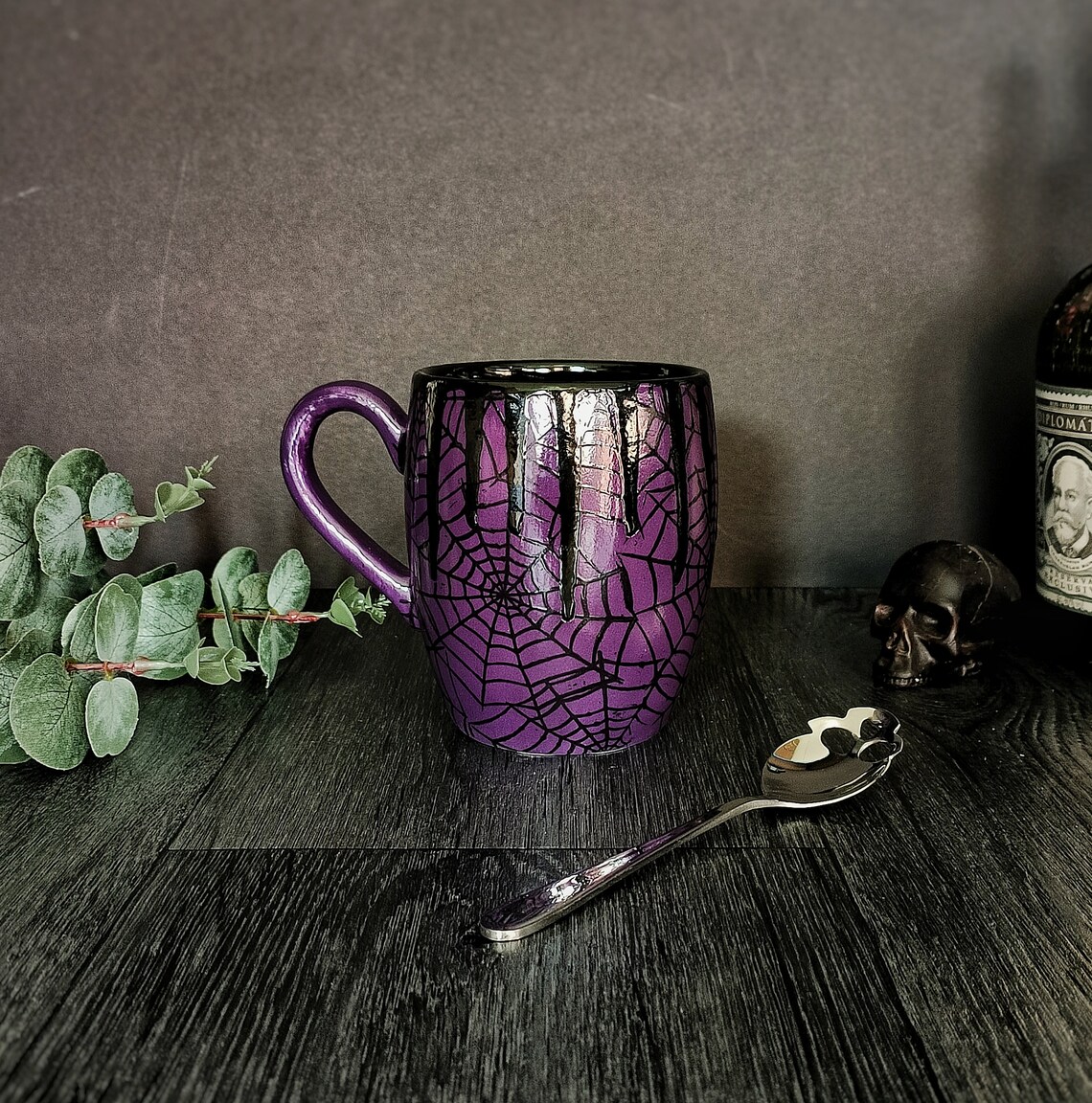 Purple Web Mug, Cobweb Gloss Drips, Spiderweb Ceramic, Unique Cup ...