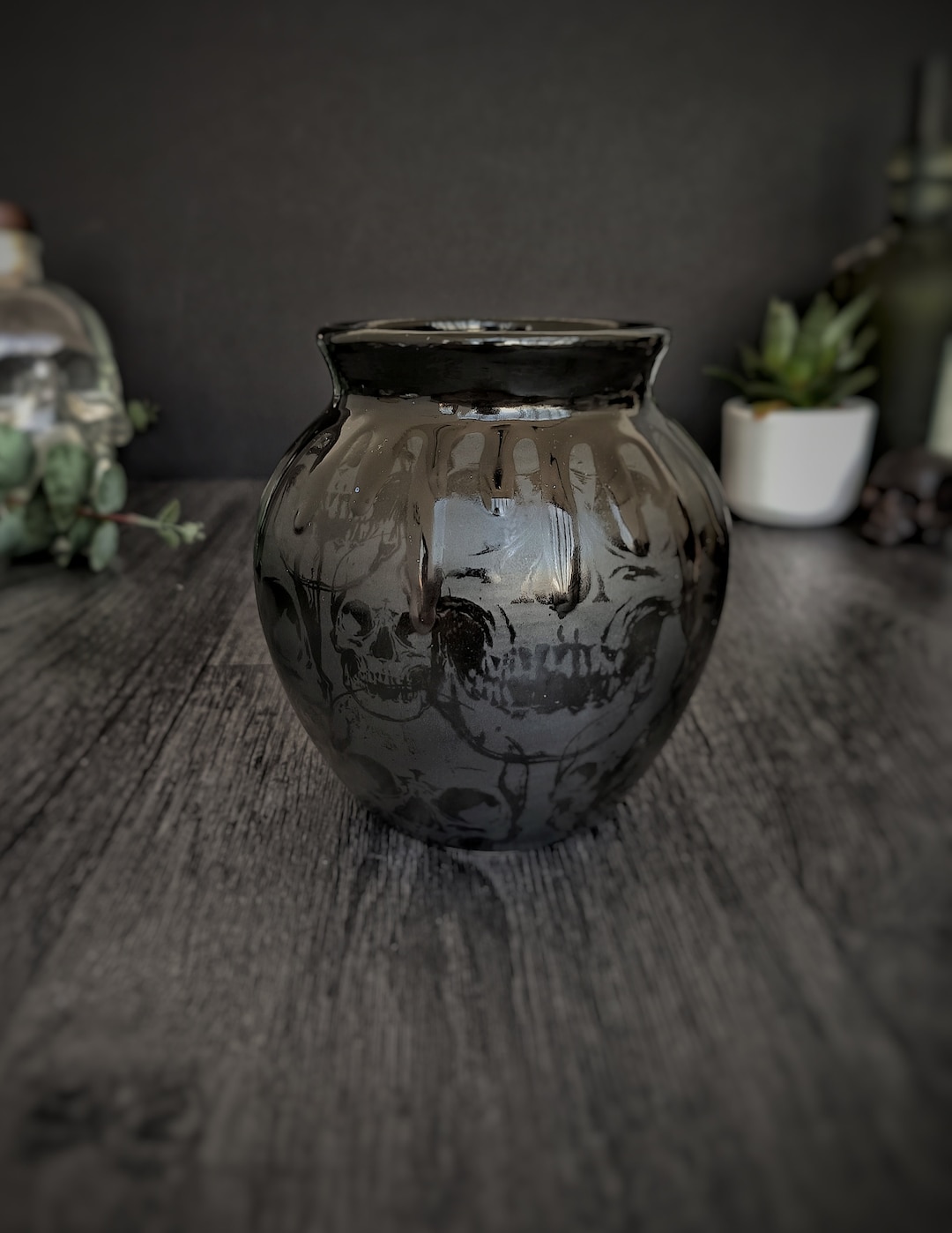 Gothic Skull Vase, Matte Black, Goth Skulls Flowers, Macabre ...