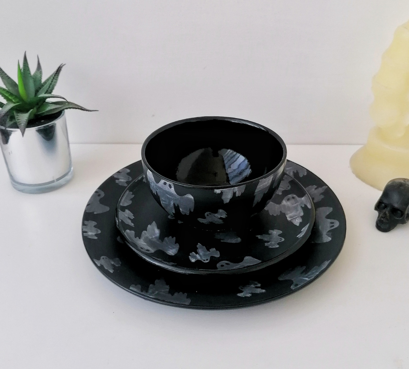 Ghost Dinner Set, Matte Black , Gothic Lunch, Alternative Plate, Goth ...