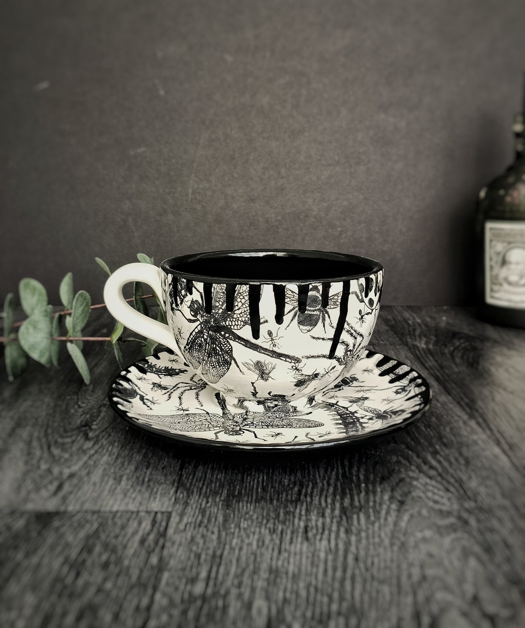 Cappucino Cup & Saucer, Unique Hand Painted, Bug Design, Afternoon Tea ...