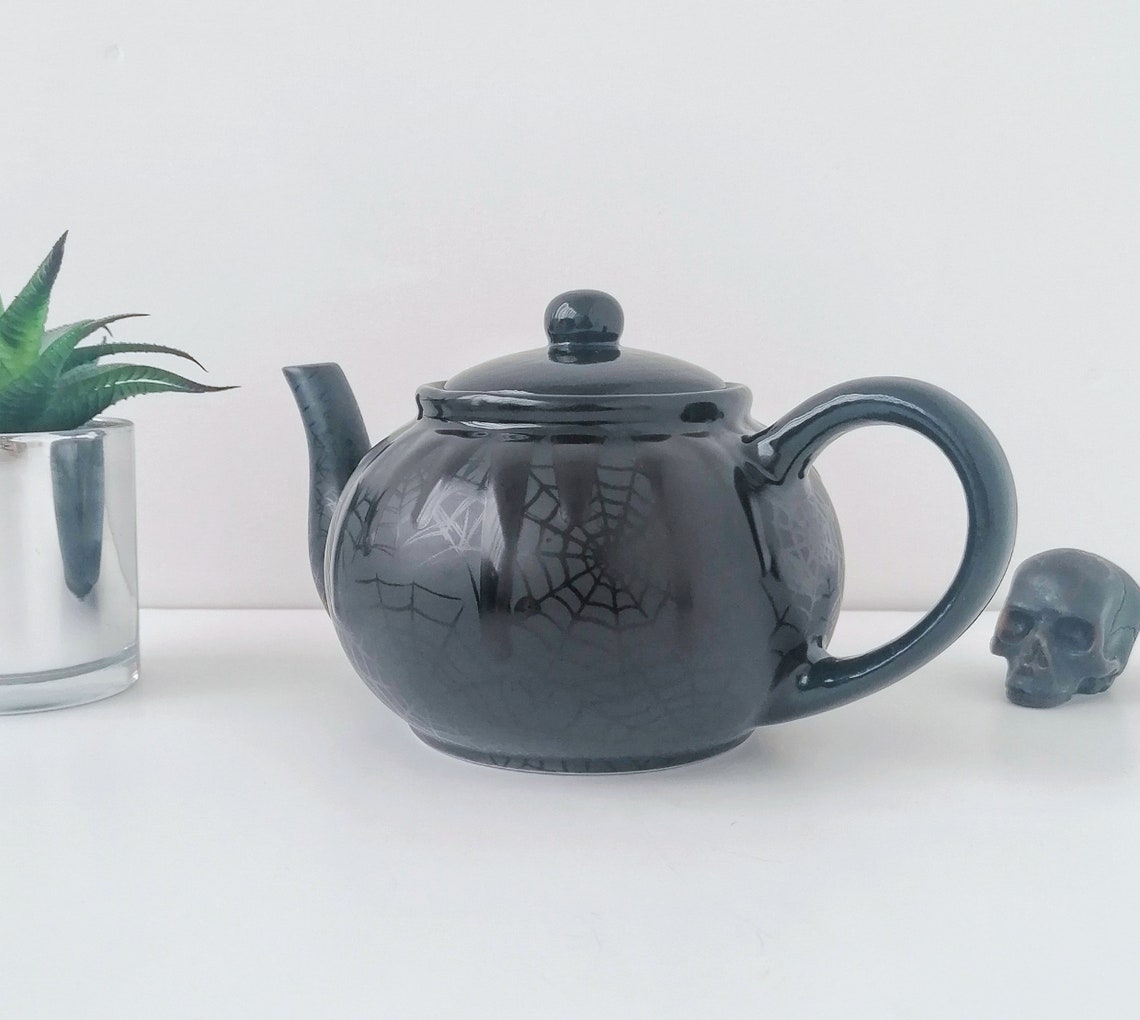 Spider Web Teapot Satin Tea Pot Black Gloss Kettle Matte - Etsy UK