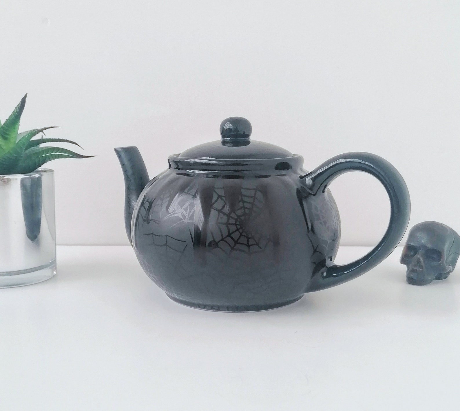Spider Web Teapot Satin Tea Pot Black Gloss Kettle Matte - Etsy UK