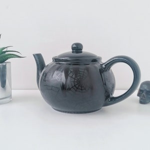 Spider Web Teapot, Satin Tea Pot, Black Gloss Kettle, Matte Gothic Gift ...