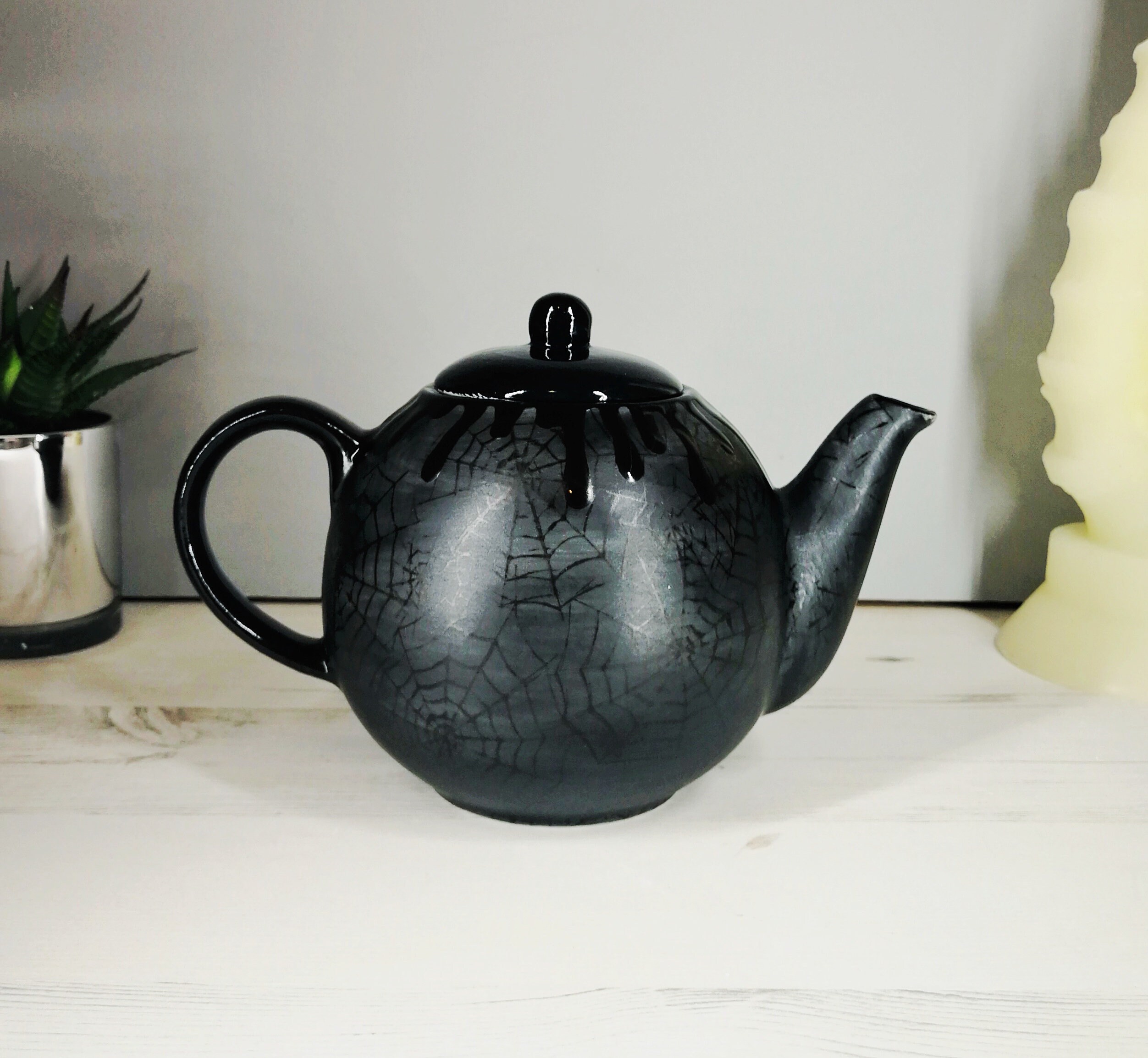 Spider Web Teapot Satin Tea Pot Black Gloss Kettle Matte | Etsy