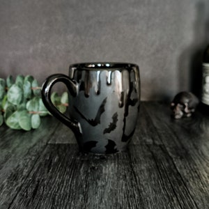 Gothic Bat Mug, Large Mugs, Matte Black Bats, Tea Coffee Lover, Xmas ...