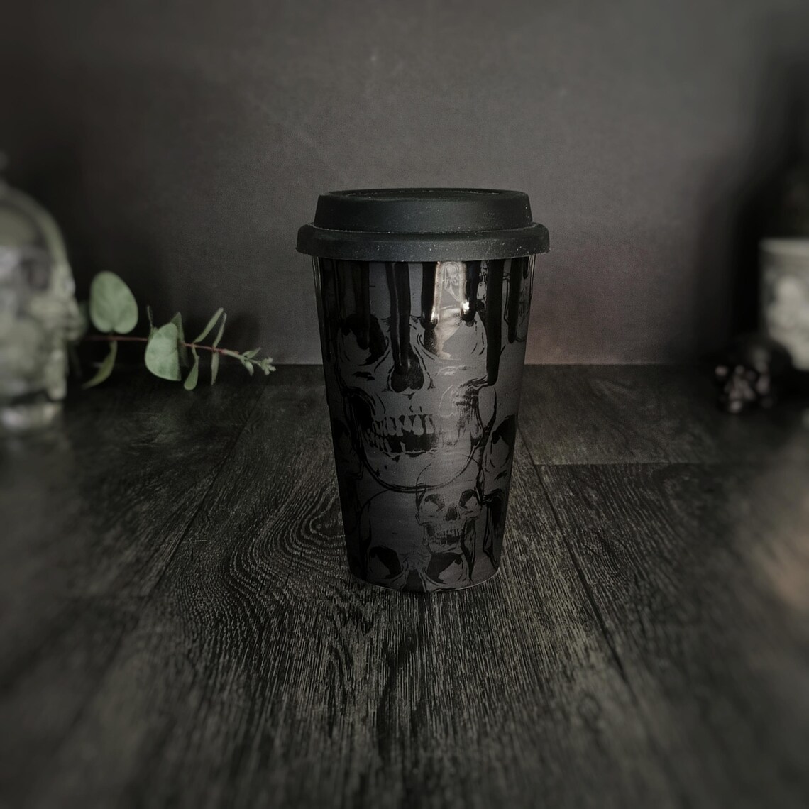 Skull Travel Mug, Tall Ceramic Cup, Matte Black Skulls, Coffee Mugs ...