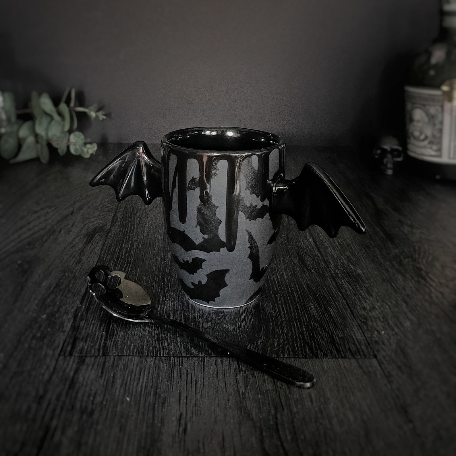 Matte Bat Mug, Bats Wing Cup, Matte Black Mugs, Unique Wings Design ...