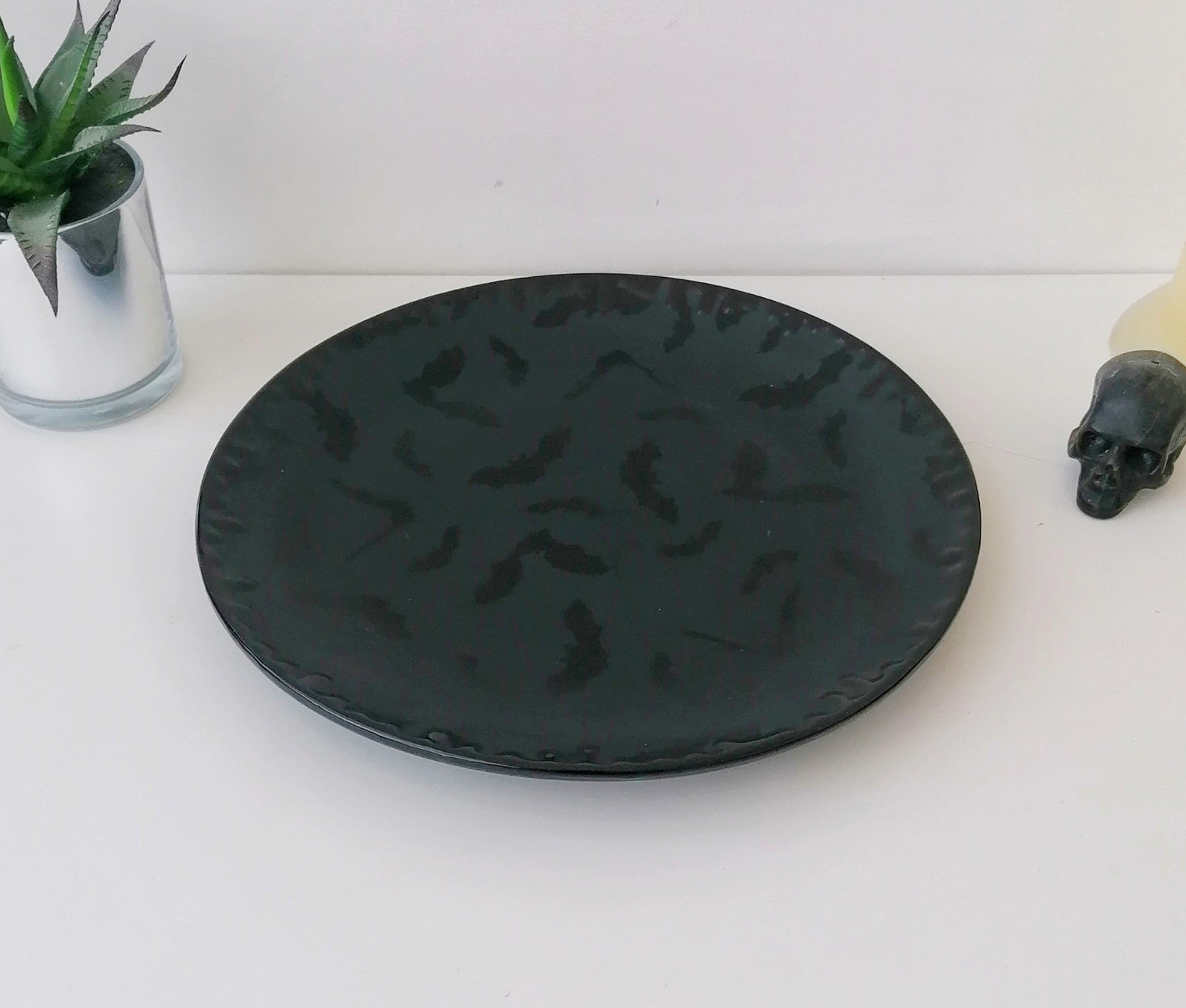 Matte Black Bats, Bat Dinner Set, Gothic Lunch, Alternative Coupe Plate ...