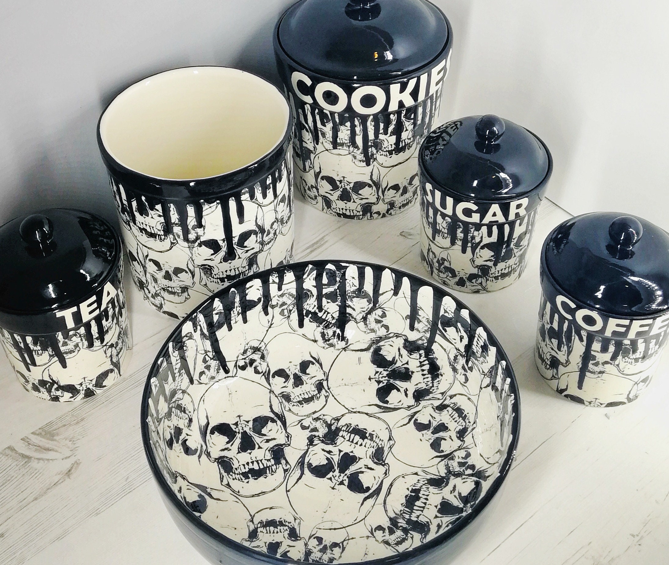 Skull Kitchen Set, Full Kitchenware, Ceramic Homeware, Gothic Home ...