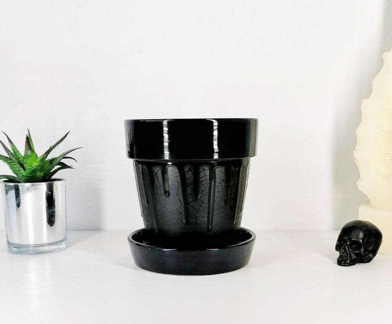 Matte Plant Pot, Black Web Pots, Gothic Flower Webs, Spiderweb Indoor ...