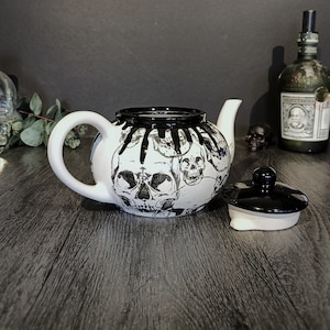 Skull Teapot, Gloss Tea Pot, Black White Gloss Kettle, Gothic Gift ...