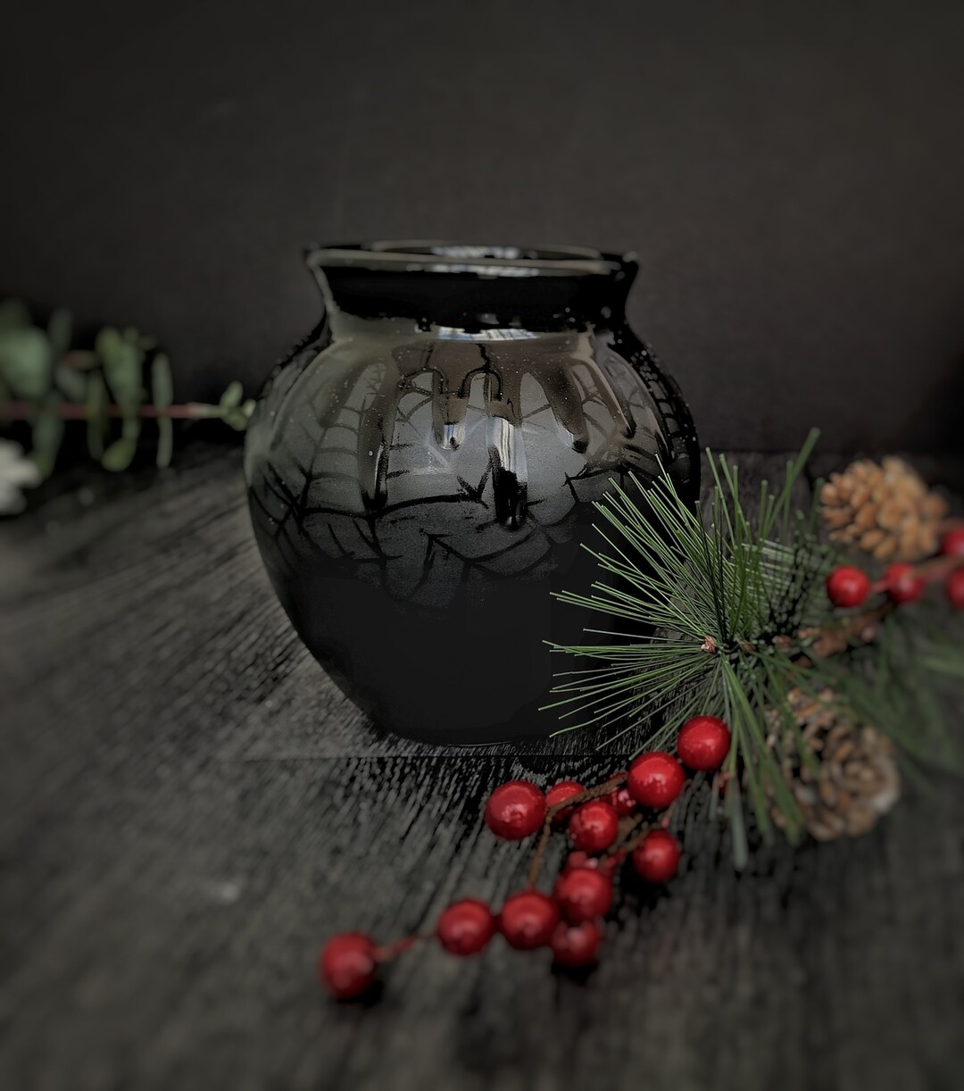 Gothic Web Vase, Matte Black, Goth Spider Flowers, Macabre Alternative ...