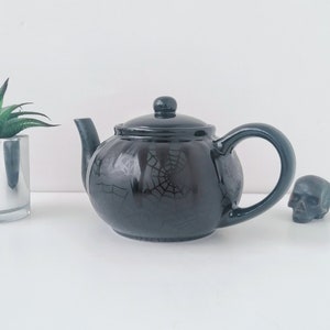 Spider Web Teapot, Satin Tea Pot, Black Gloss Kettle, Matte Gothic Gift ...