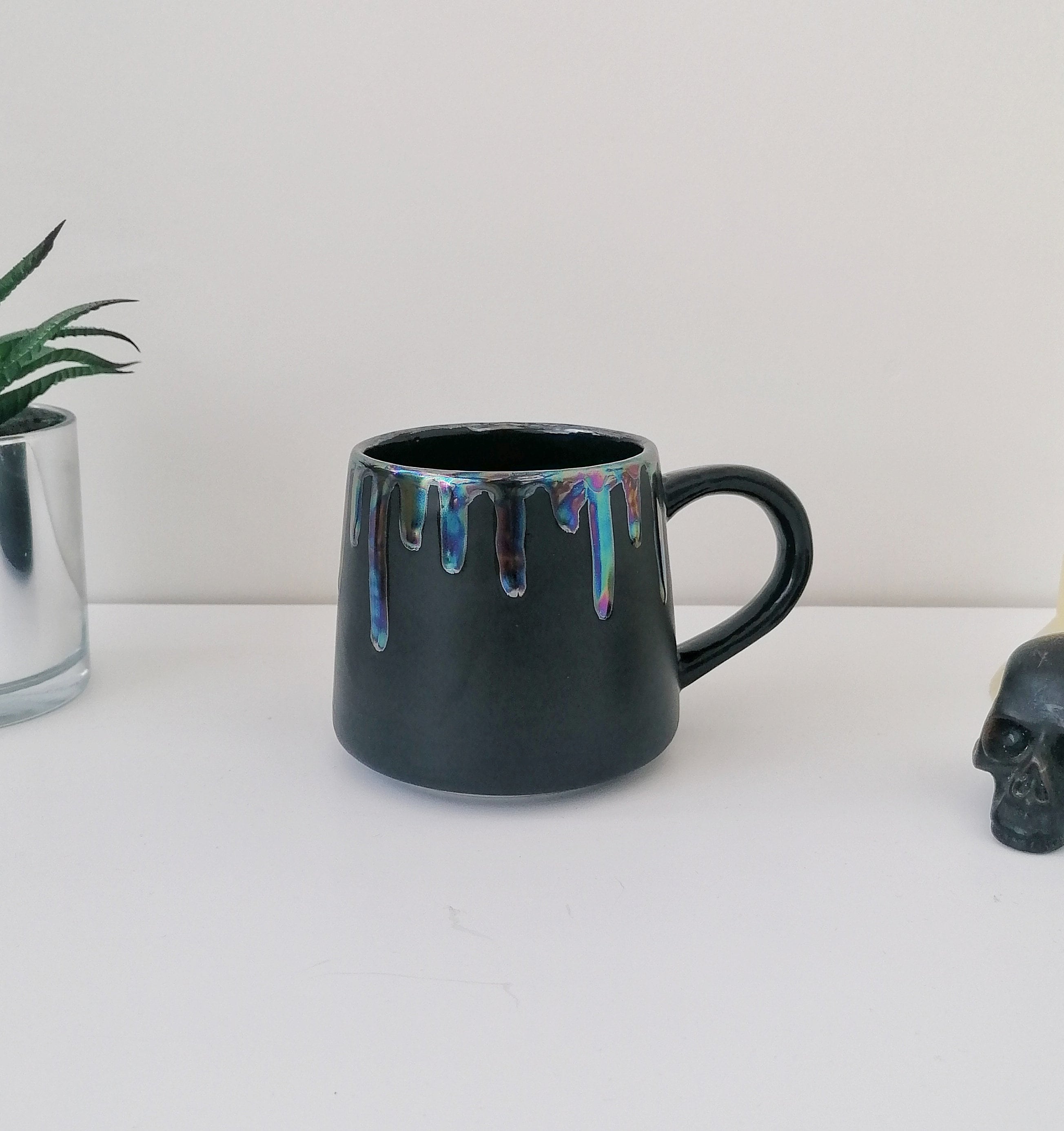 Lustre Stumpy Mug, Iridescent Goth Mugs, Petrol Effect Cup, Tea Coffee ...