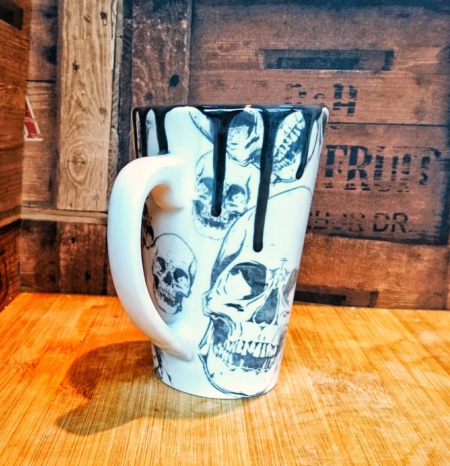 Skull Latte mug goth mug skulls drip design gothic design | Etsy