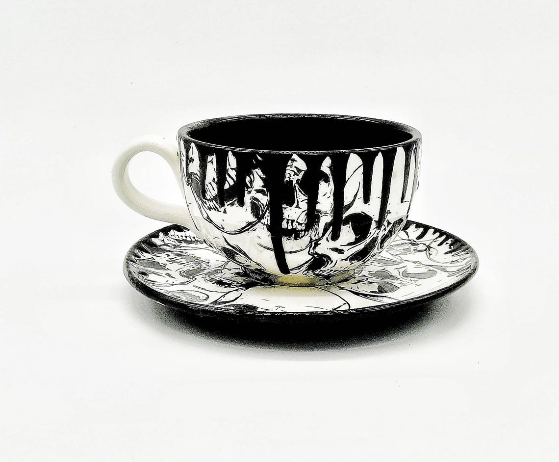 Skull Cappuccino Cup Cup and Saucer Tea Lover Coffee Mug - Etsy