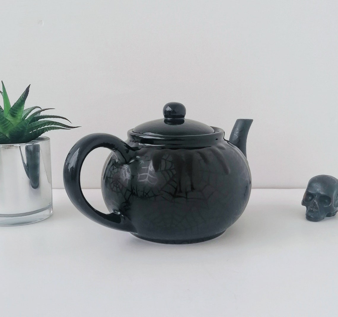 Spider Web Teapot Satin Tea Pot Black Gloss Kettle Matte - Etsy UK