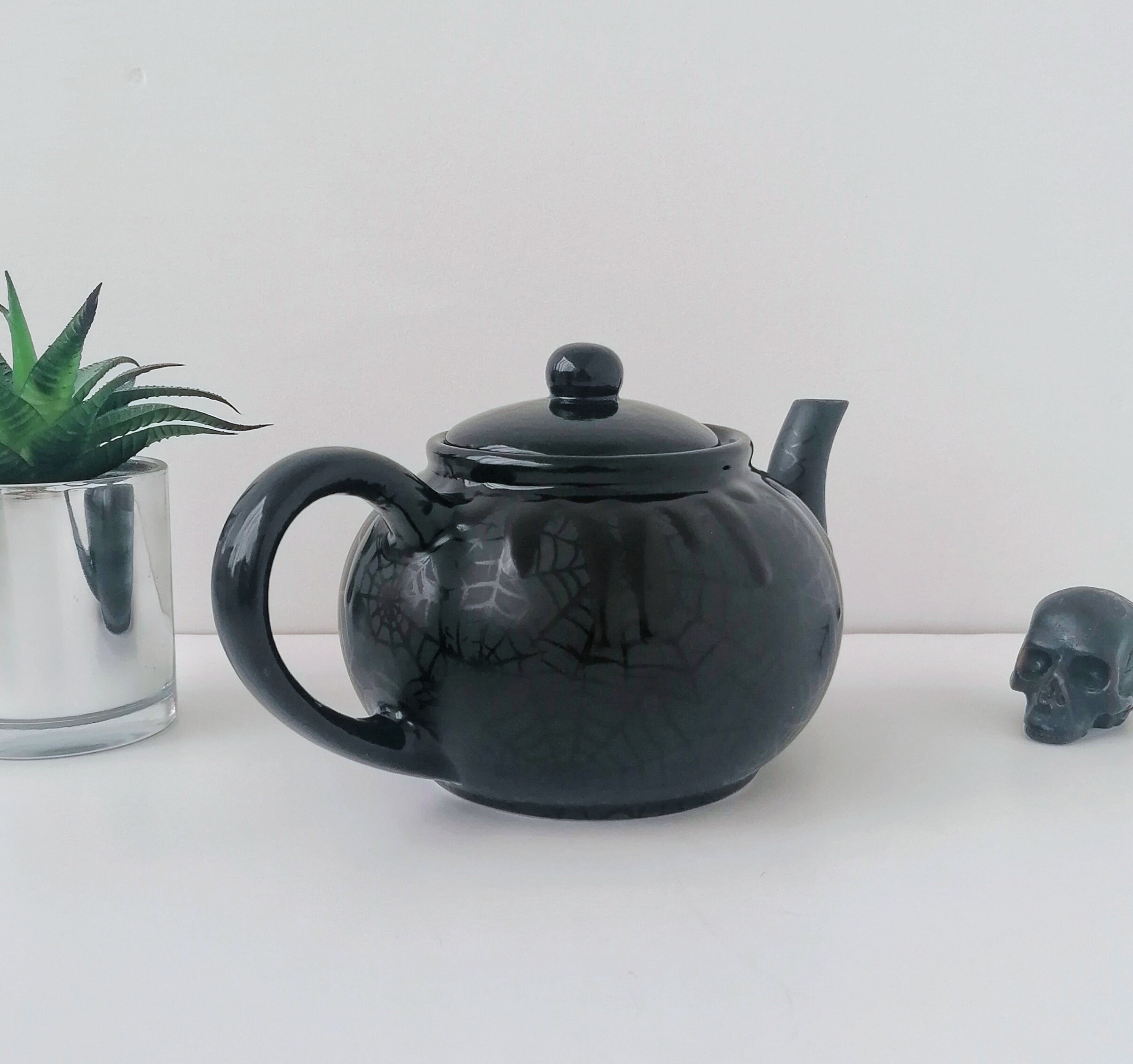 Spider Web Teapot Satin Tea Pot Black Gloss Kettle Matte - Etsy UK
