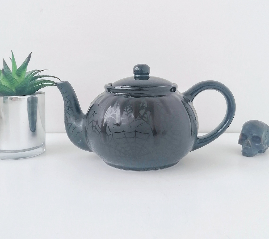 Spider Web Teapot Satin Tea Pot Black Gloss Kettle Matte - Etsy UK