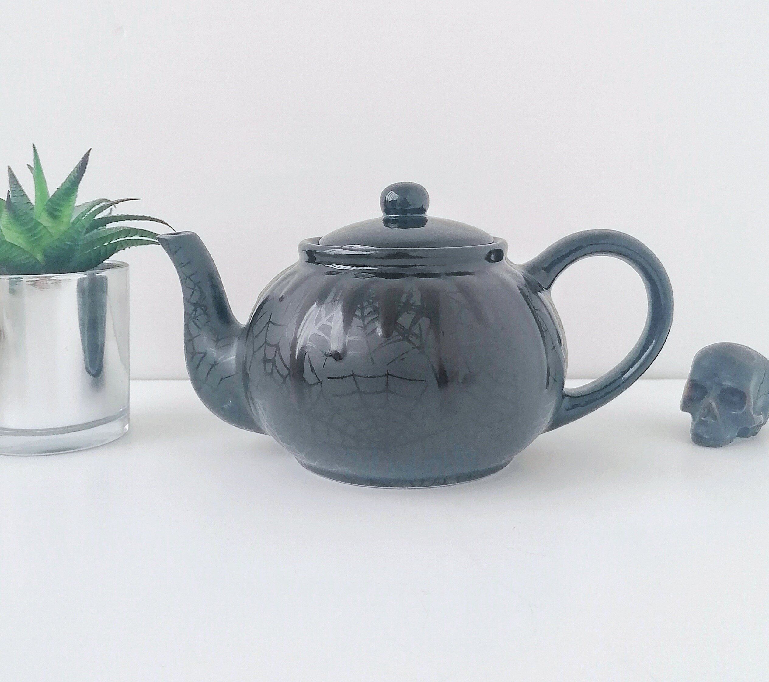Spider Web Teapot Satin Tea Pot Black Gloss Kettle Matte - Etsy UK