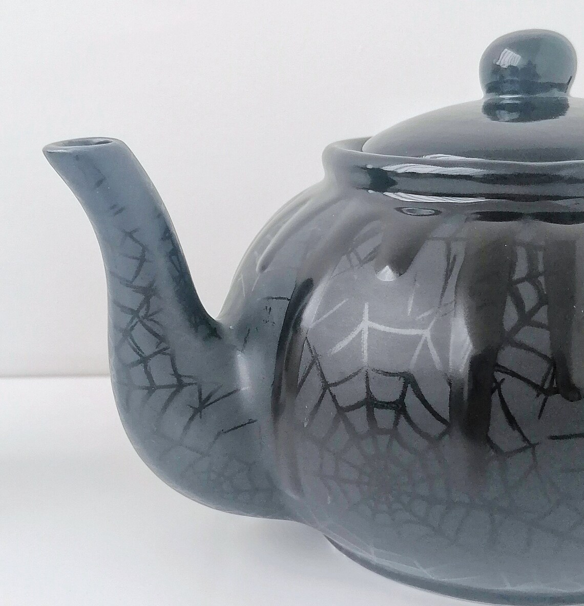 Spider Web Teapot Satin Tea Pot Black Gloss Kettle Matte - Etsy UK