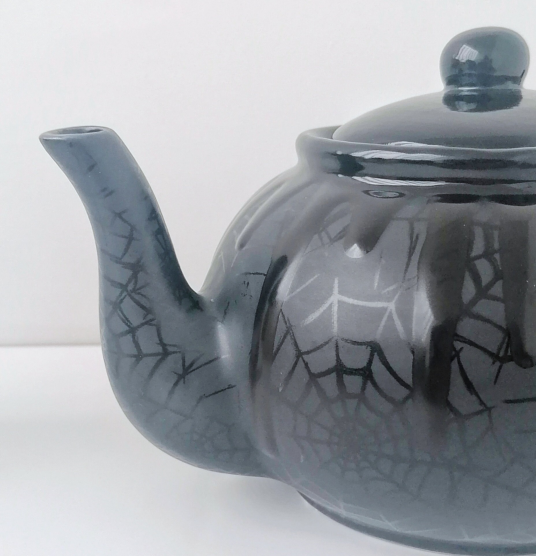 Spider Web Teapot Satin Tea Pot Black Gloss Kettle Matte - Etsy UK