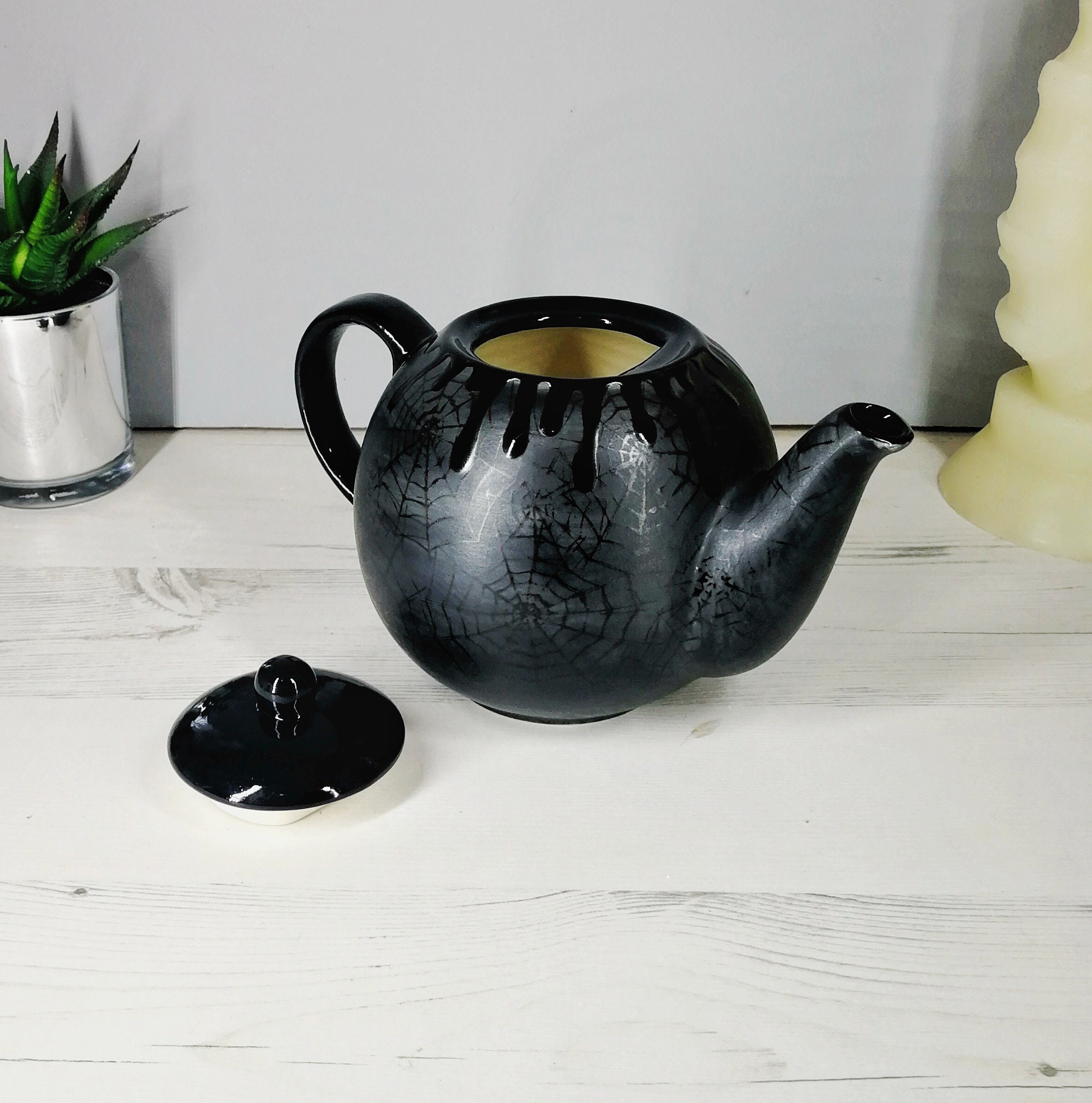 Spider Web Teapot Satin Tea Pot Black Gloss Kettle Matte | Etsy