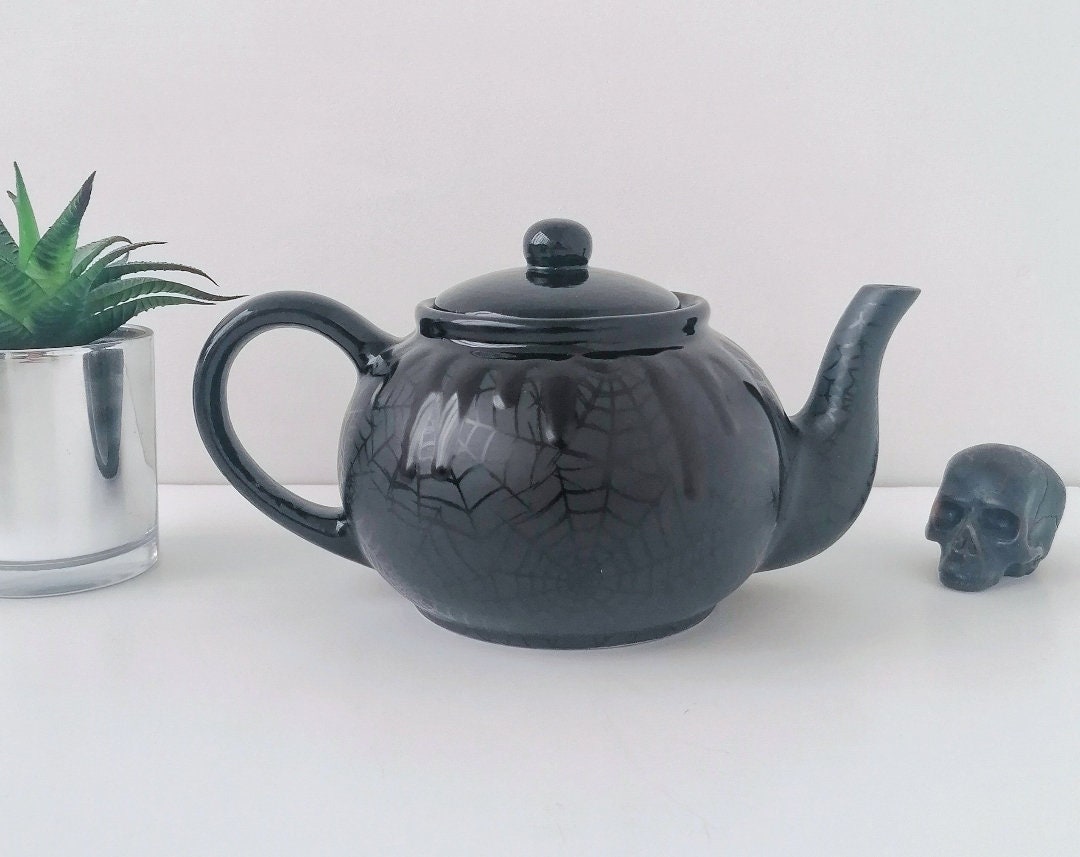 Spider Web Teapot, Satin Tea Pot, Black Gloss Kettle, Matte Gothic Gift ...