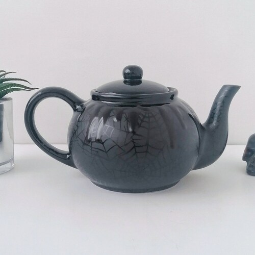 Spider Web Teapot Satin Tea Pot Black Gloss Kettle Matte - Etsy UK