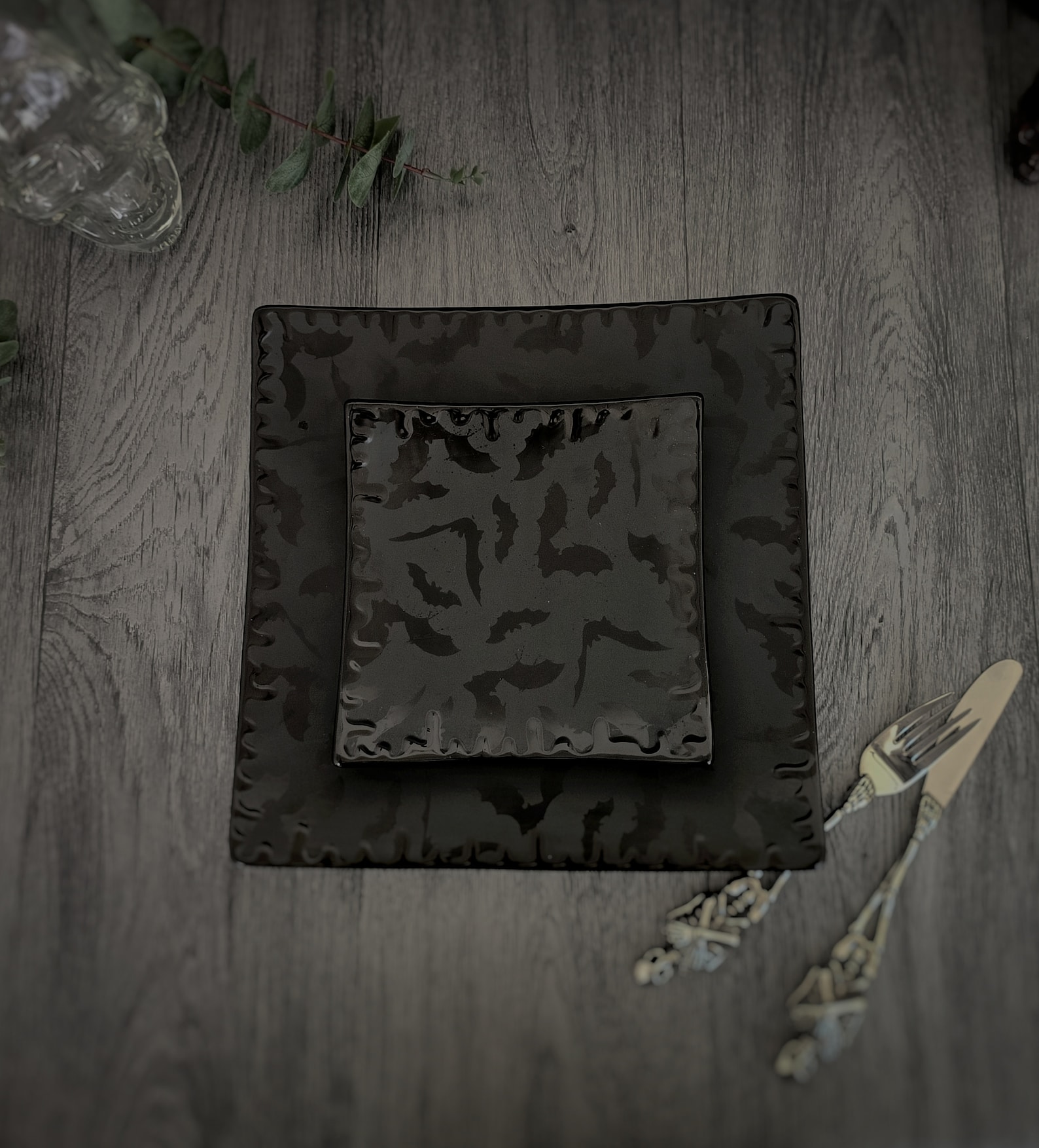 Bat Plate Set Matte Black Gothic Lunch Alternative Plate - Etsy