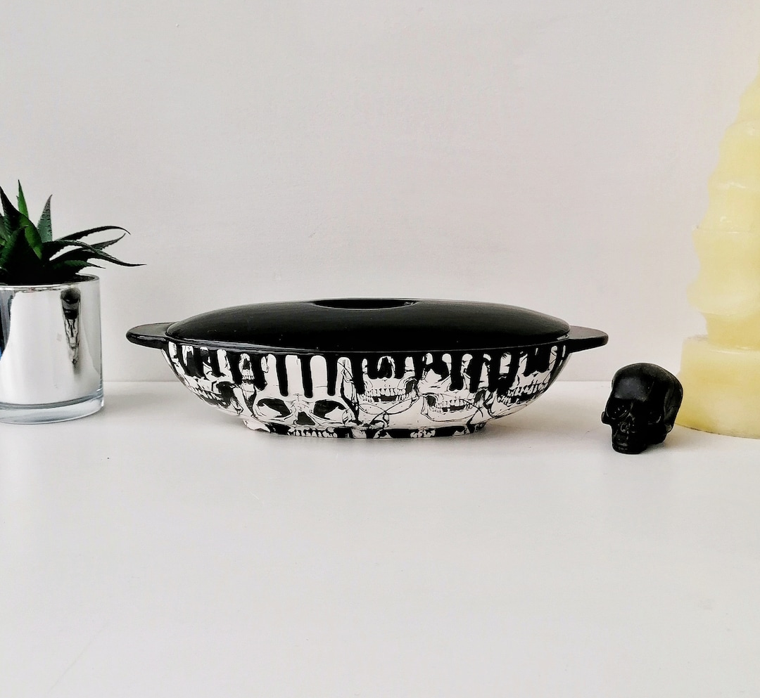 Gothic Serving Platter, Skull Dish Lid, Goth Oval Skulls, Dinner ...
