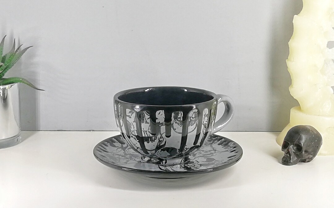 Grey Skull Cappuccino, Large Coffee Cup, Skulls Saucer, Huge Mug ...