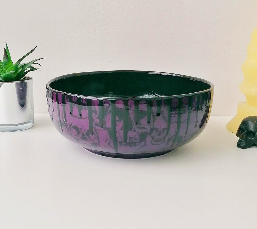 Purple Skull Bowl, Gothic Fruit Platter, Hand Painted Ceramic, Skulls ...