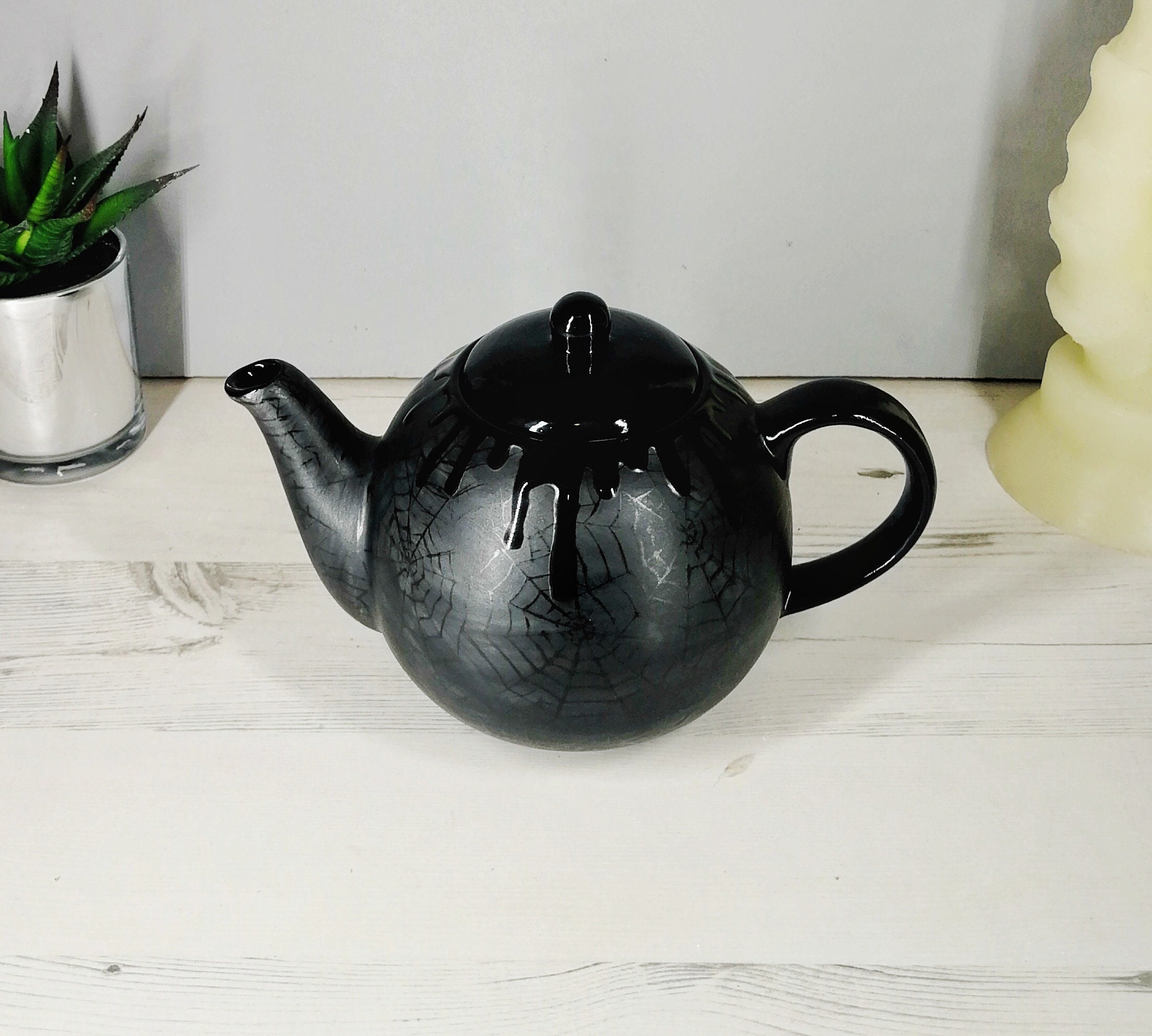Spider Web Teapot Satin Tea Pot Black Gloss Kettle Matte | Etsy