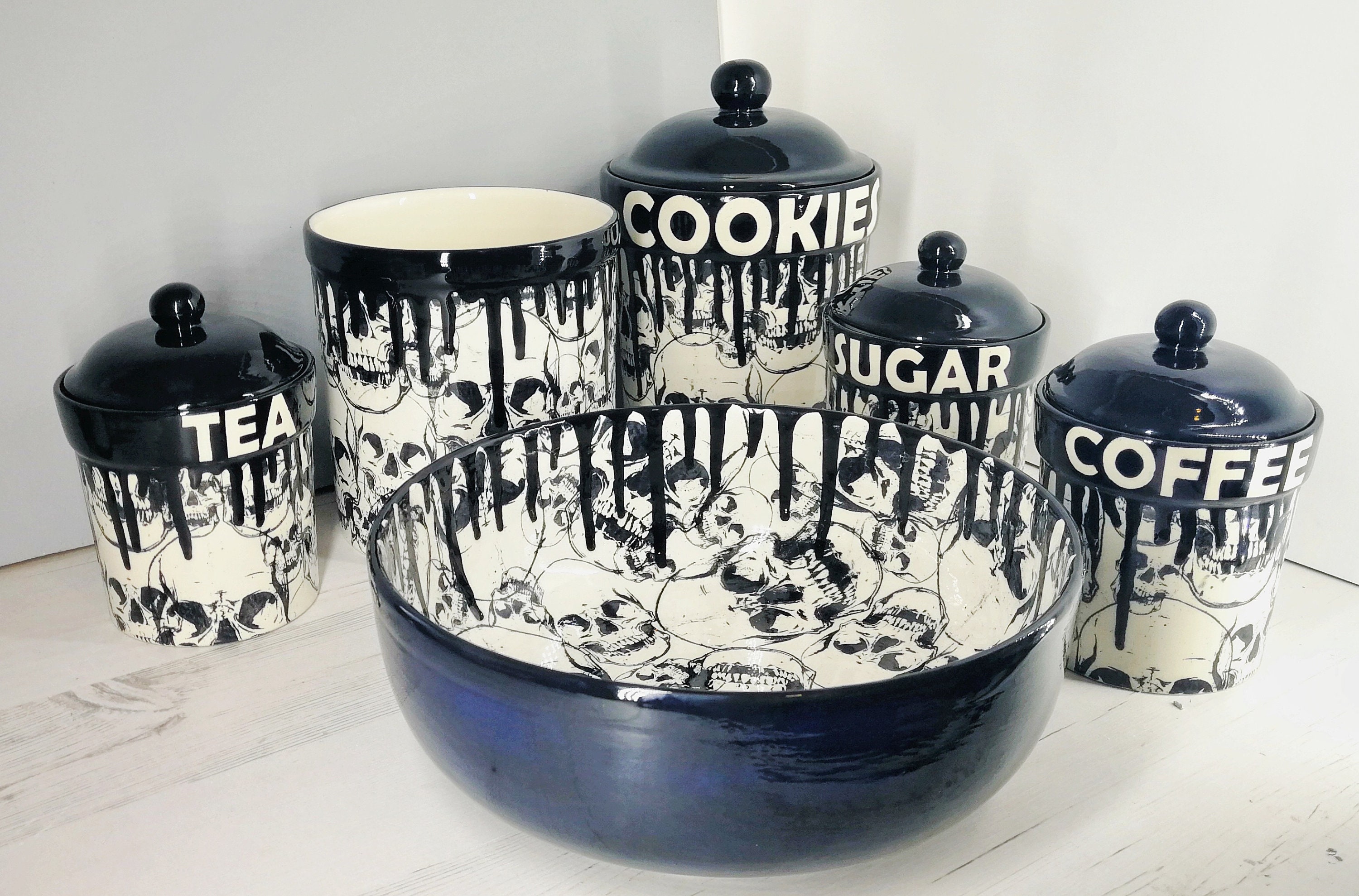 Skull Kitchen Set, Full Kitchenware, Ceramic Homeware, Gothic Home ...