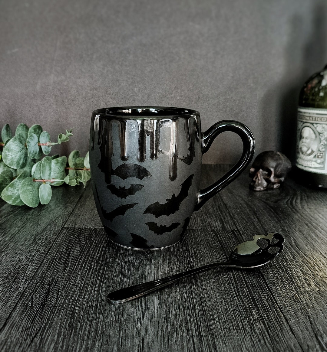 Gothic Bat Mug, Large Mugs, Matte Black Bats, Tea Coffee Lover, Xmas ...