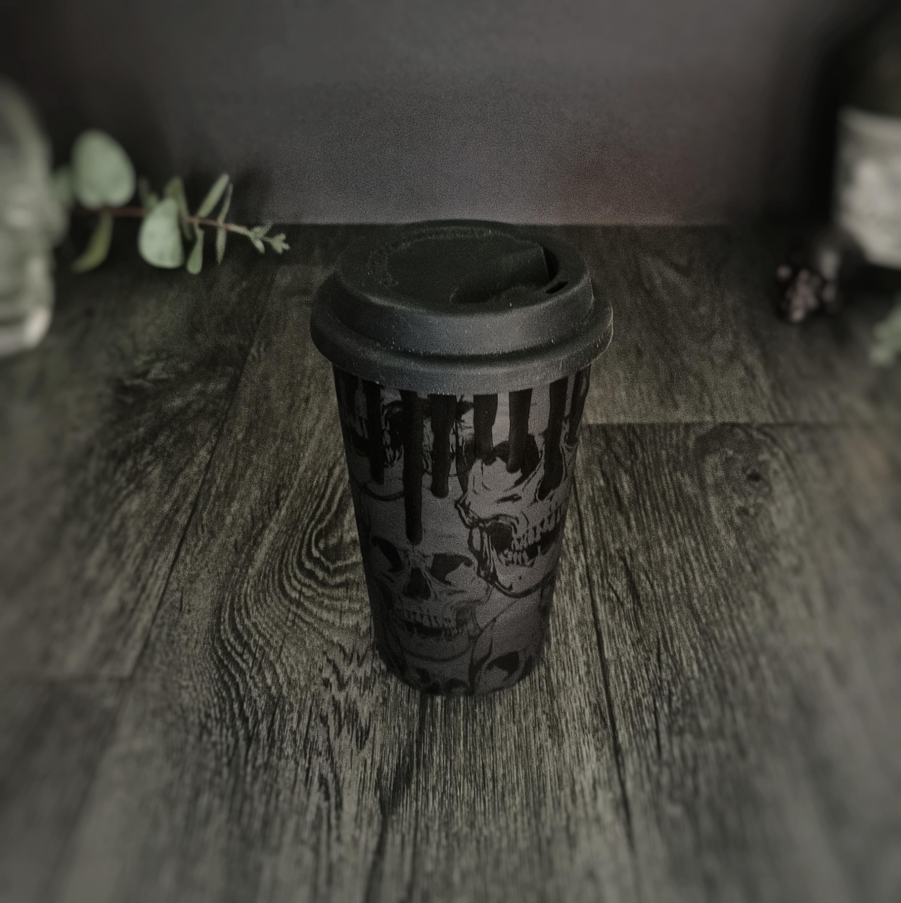 Skull Travel Mug, Tall Ceramic Cup, Matte Black Skulls, Coffee Mugs ...