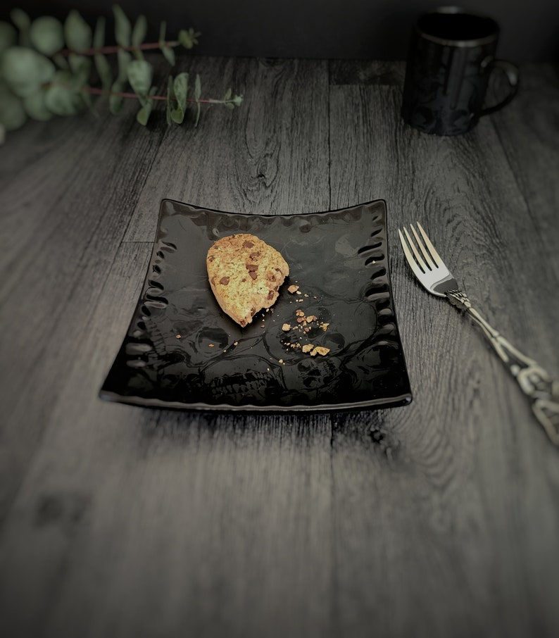 Skull Plate Set Matte Black Square Gothic Lunch Alternative - Etsy