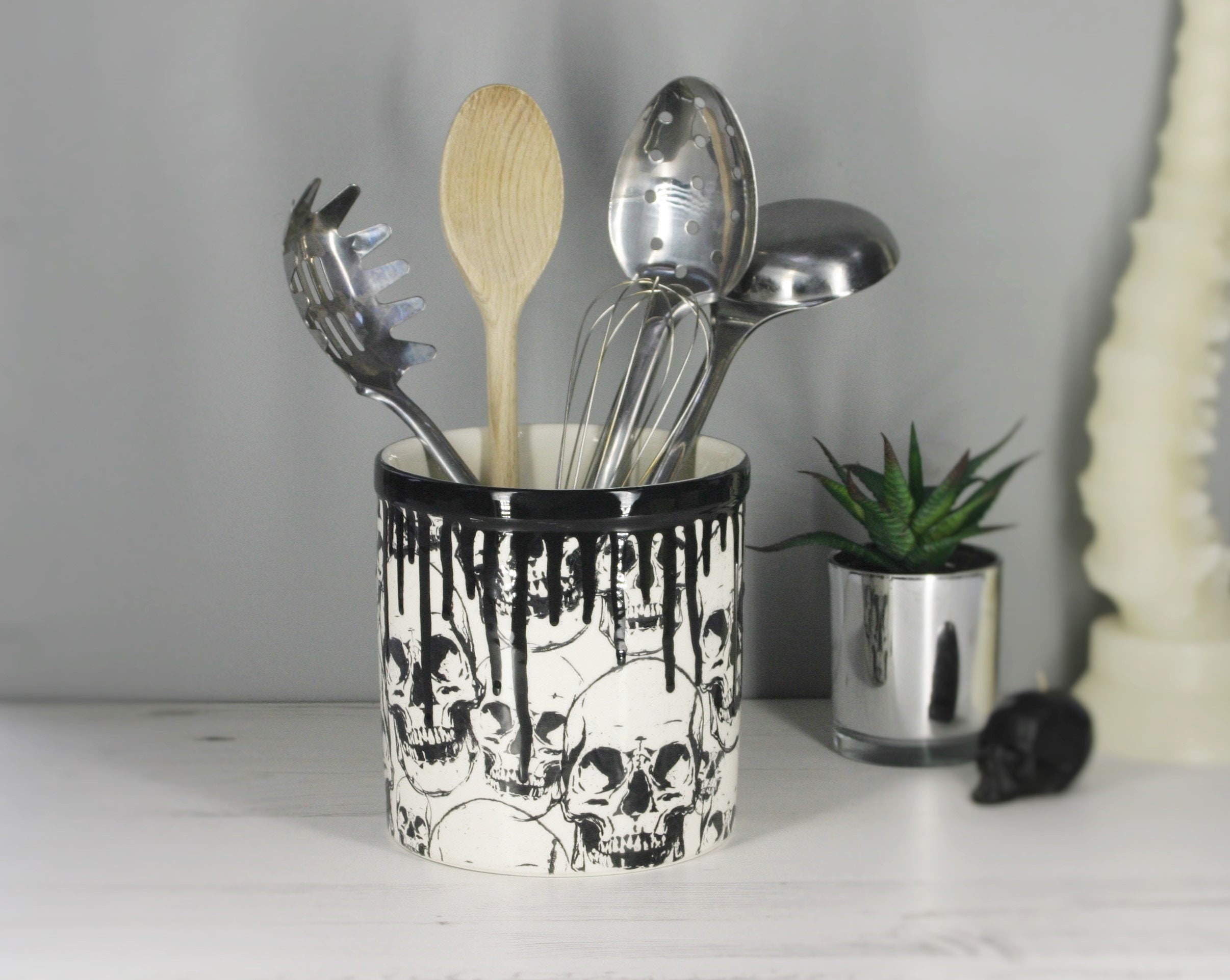 Skull Utensil Holder Kitchen Pot Gothic Homeware Skulls - Etsy UK