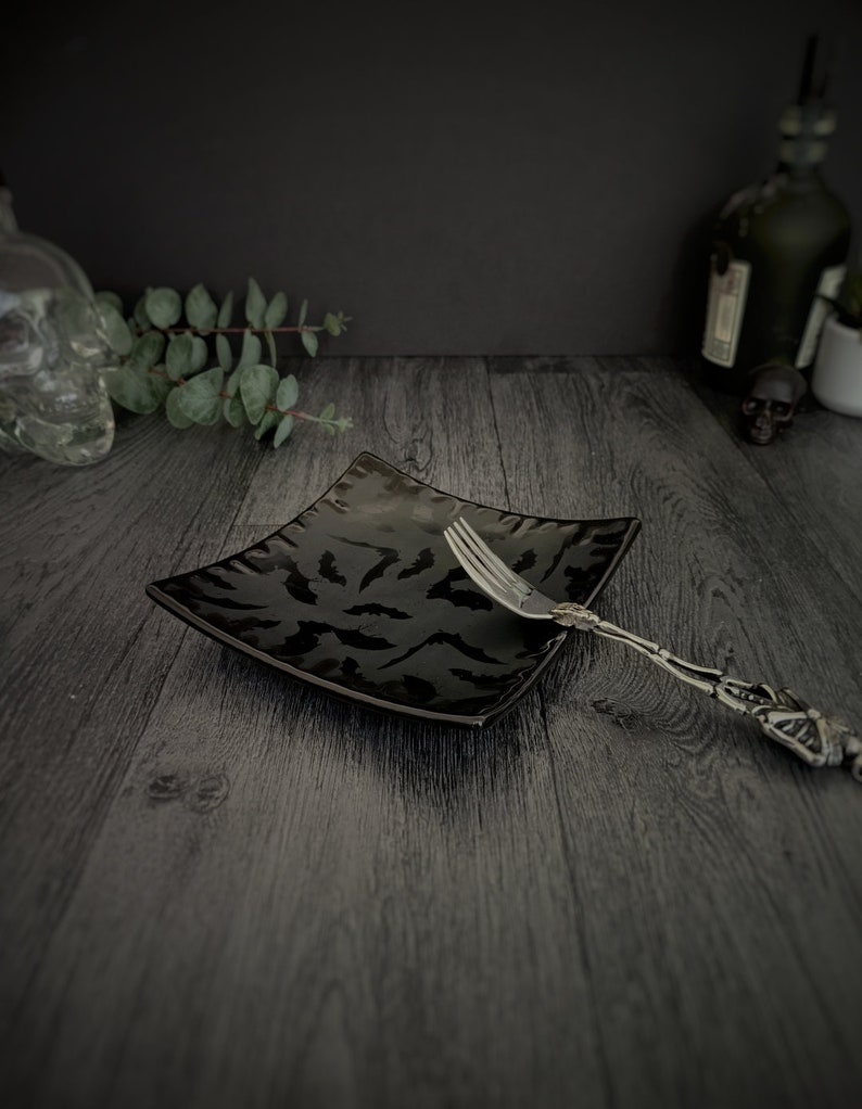 Bat Plate Set Matte Black Gothic Lunch Alternative Plate - Etsy