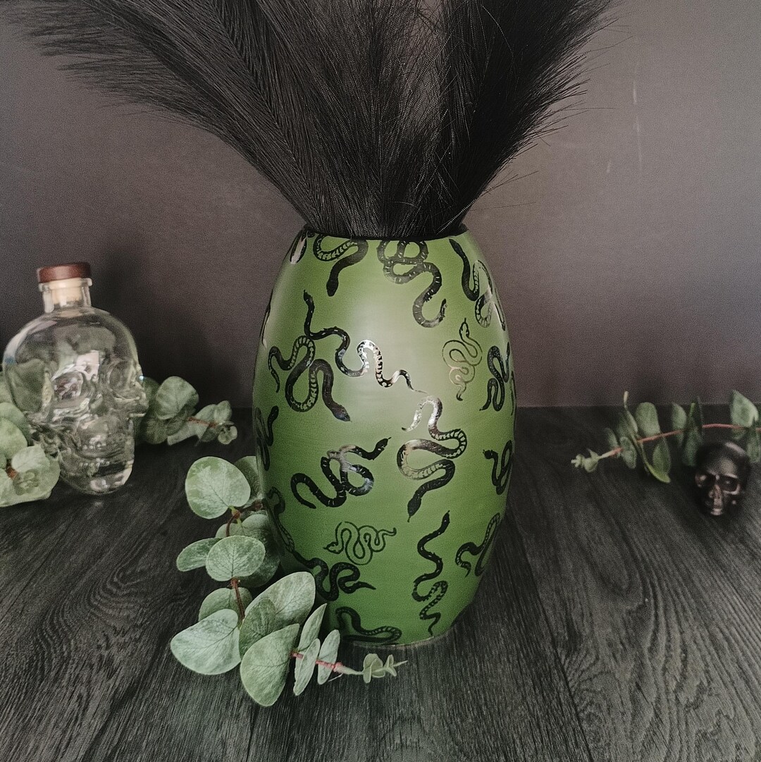 Snake Vase Green, Matte Gothic Flowers, Goth Serpent Home, Unique Tall ...
