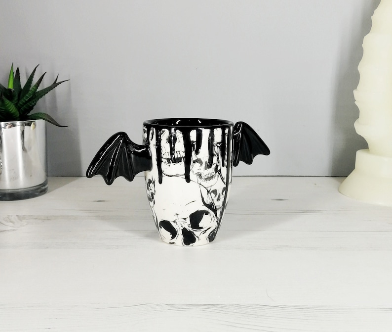 Skull Bat Mug Bats Wings Cup Black With Skulls Unique - Etsy