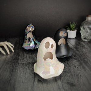 Pearlescent White Ghost, Ghosts Tea Light, Halloween Decoration, Matte Black, Weird Wonderful ...