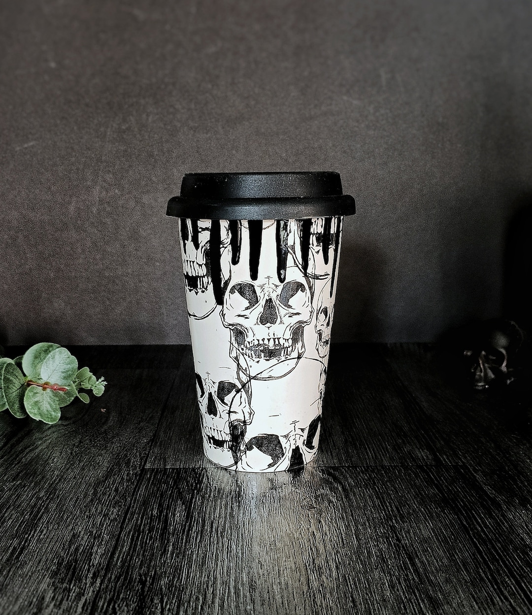 Skull Travel Mug, Tall Ceramic Cup, Silicone Lid, Skulls Travelling ...