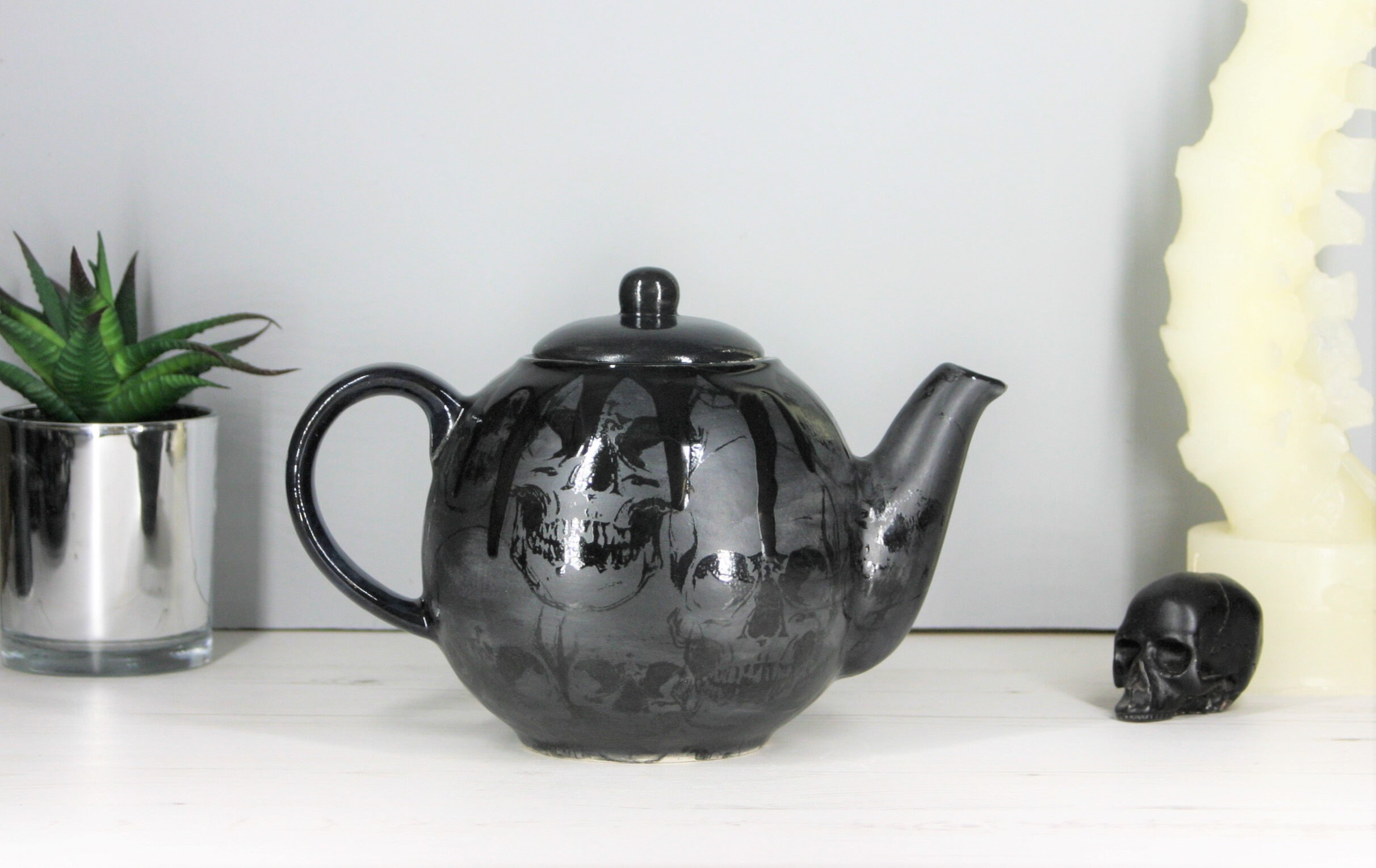 Matte Black Skull Teapot Gloss Tea Pot Gloss Kettle Gothic | Etsy