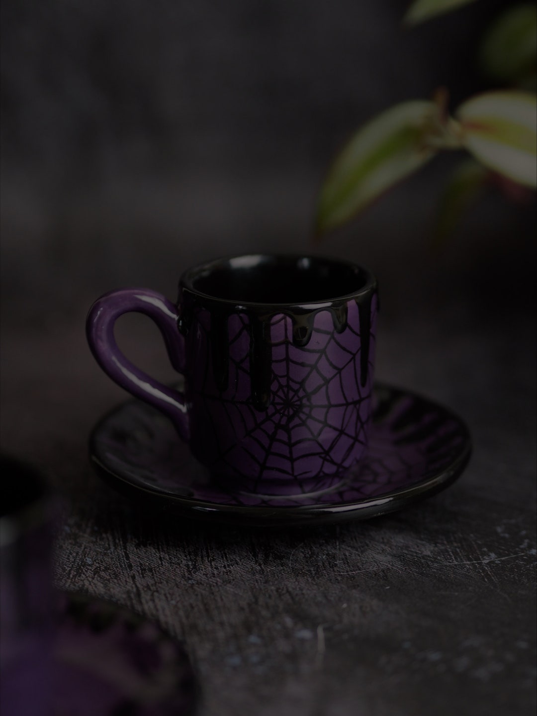 Purple Webs Espresso, Cute Cup and Saucer, Weird Wonderful Ceramic ...
