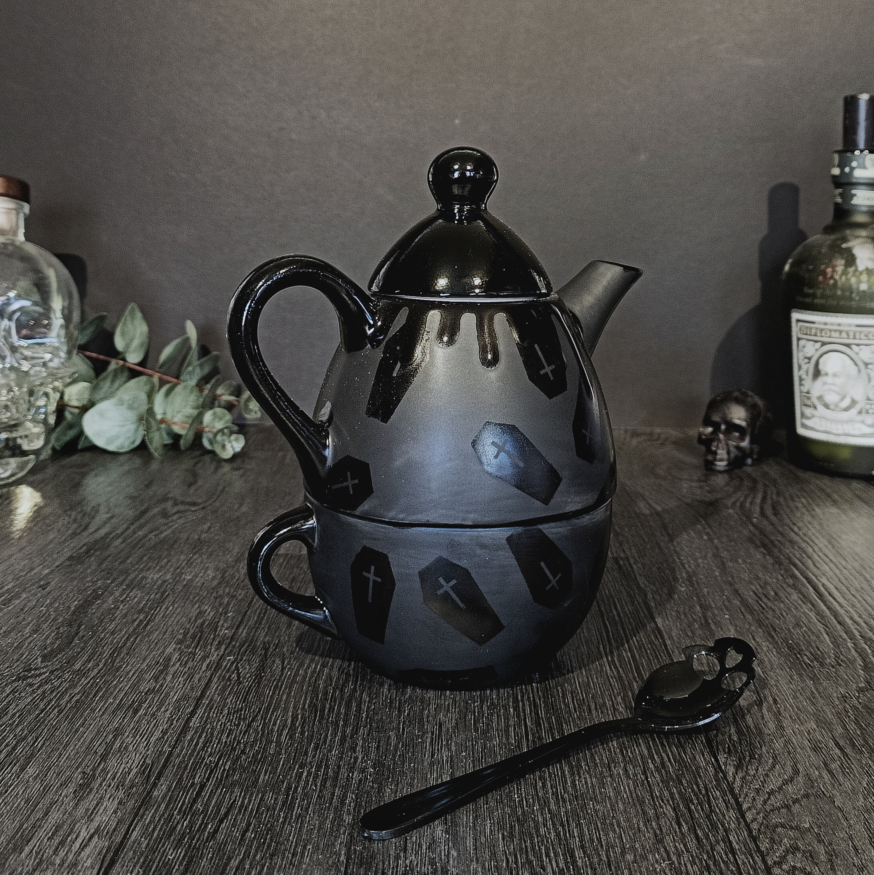 Matte Black Coffin, Individual Tea Pot, Goth Unique Teapot, Black ...